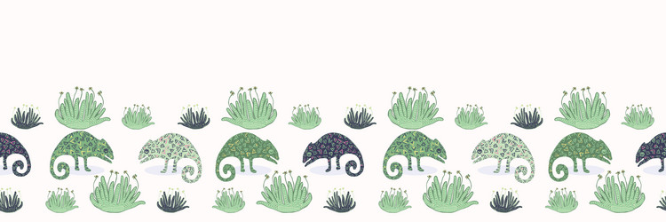 Chameleon lizard seamless border pattern green Vector Image