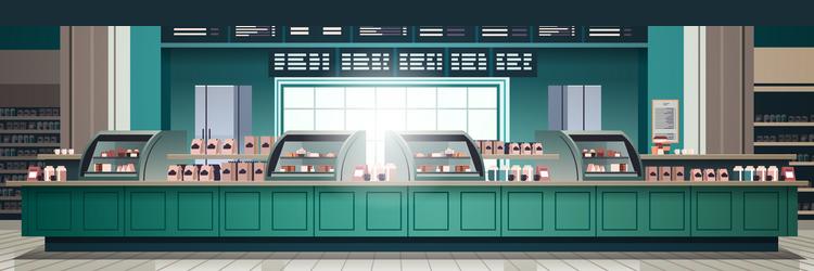 Empty bakery interior shop showcase with fresh Vector Image