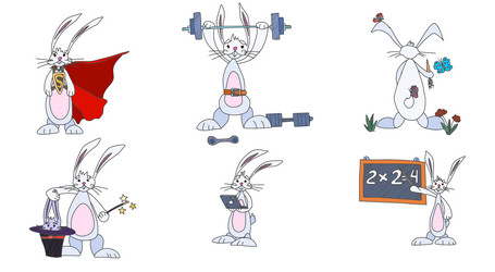 Funny rabbits character compilation doodle Vector Image