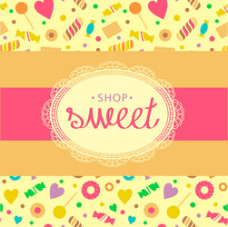 Love sweet shop logo with many sweets Royalty Free Vector
