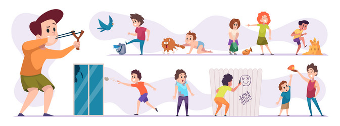 Bad behavior kids school sad boys and girls angry Vector Image