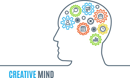 Silhouette of head with brainbulb and gears Vector Image