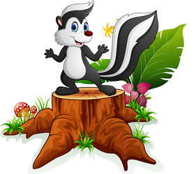 Cartoon little dog sitting on tree stump Vector Image