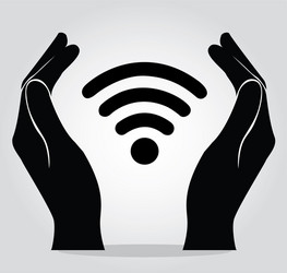 Hands holding wifi icon symbol Royalty Free Vector Image