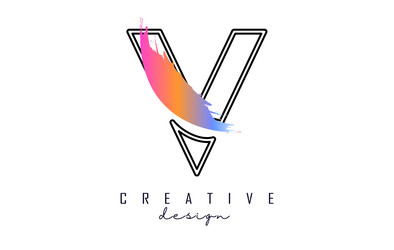 Letter v design with rainbow shattered blocks Vector Image