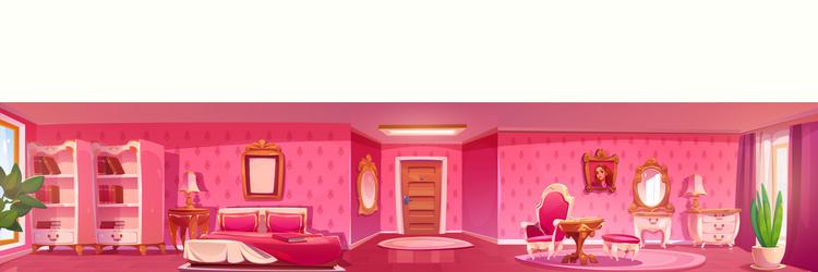 Panoramic princess bedroom interior Royalty Free Vector