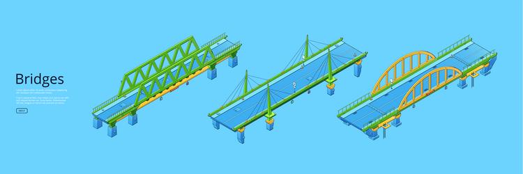 Banner with isometric bridges car road Royalty Free Vector