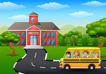 Happy school children stand Royalty Free Vector Image