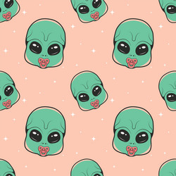 Seamless pattern with cute alien cat Royalty Free Vector