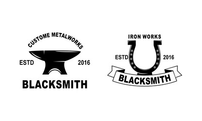 Blacksmith and iron works emblems design element Vector Image