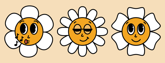 Daisy flowers with cartoon funny faces bloom Vector Image