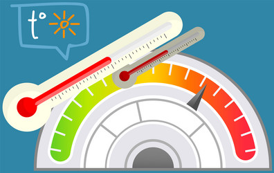 Thermometer with rising temperatures in hot Vector Image