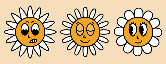 Daisy flowers with cartoon funny faces bloom Vector Image