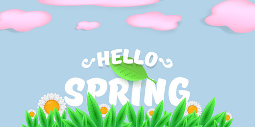 Hello spring pink horizontal banner Royalty Free Vector