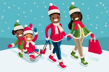Family snow skiing people isometric cartoon Vector Image
