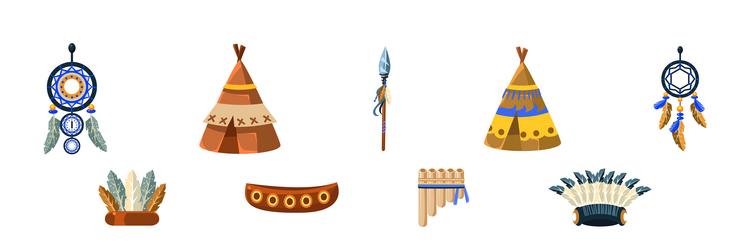 Ethnic indian symbol and tribal object set Vector Image