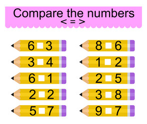Math activity for kids compare the numbers Vector Image
