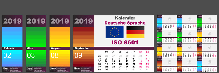 Set grid wall calendar deutsche german dutch Vector Image