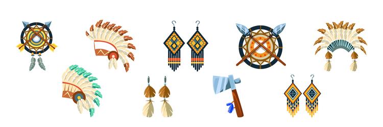 Ethnic indian symbol and tribal object set Vector Image