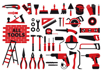 Icons set building construction tools Royalty Free Vector