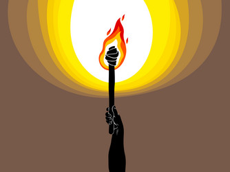 Torch in a hand raised up illuminates the dark Vector Image