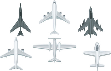 Jet fighter and aircraft top view set Royalty Free Vector