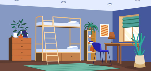 Bunk bed cartoon hostel college dormitory Vector Image