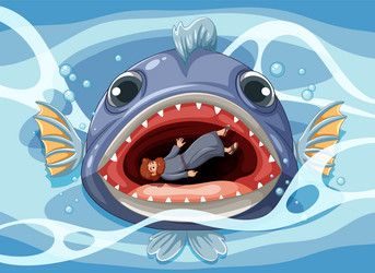 Jonah and the big fish a biblical tale of peril Vector Image