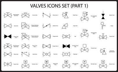 Valve engineering symbol set collection Royalty Free Vector