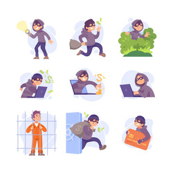 Man criminal in mask running with money sack Vector Image