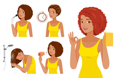 Hair colouring process steps young woman Vector Image