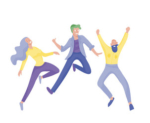 Jumping character in various poses group of young Vector Image