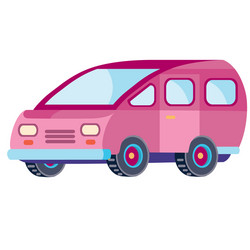 Minivan in pink color in flat style isolated Vector Image