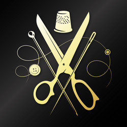 Golden needle with a thread in the form of heart Vector Image