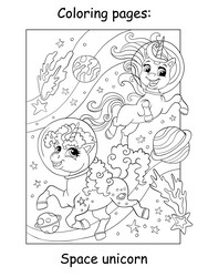 Cartoon space unicorn with stars coloring book Vector Image