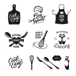 Food related typography set quotes about cooking Vector Image