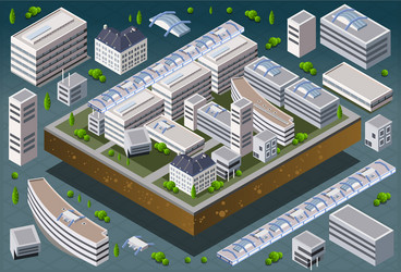Set of isometric building in spring Royalty Free Vector