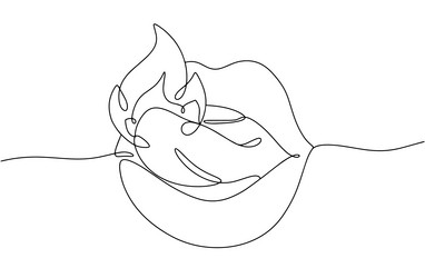 Mouth lips piercing toungle one line Royalty Free Vector