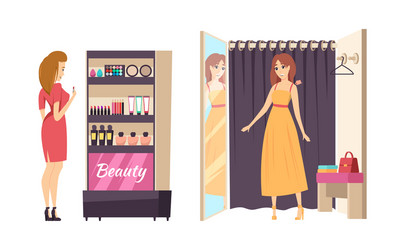 Makeup room with dressing table mirror dresses Vector Image