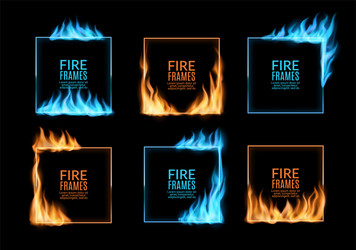 Blue fire frame corners burning and fiery borders Vector Image