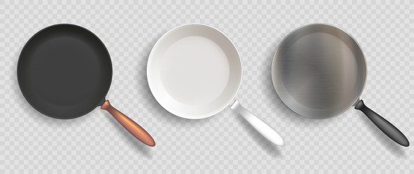 Metal and black nonstick frying pans top view Vector Image