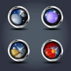 Cartoon space game app icons green planets stars Vector Image