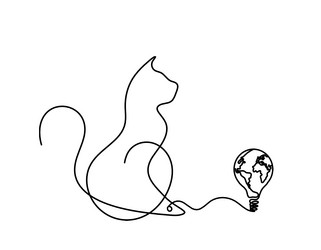 Silhouette of abstract cat with exclamation mark Vector Image