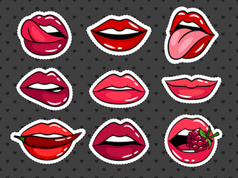Sexy stickers retro patch girl lips kiss candy Vector Image