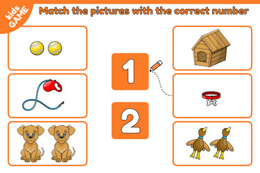 Match pictures with the correct number math game Vector Image
