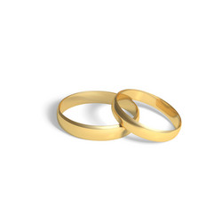 Two golden wedding rings on transparent background
