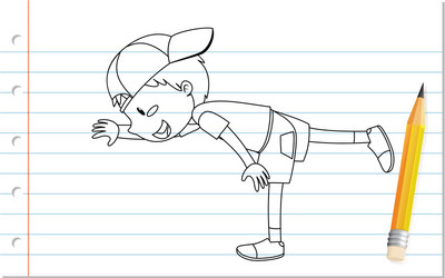 Hand writing boy playing roller skate outline Vector Image