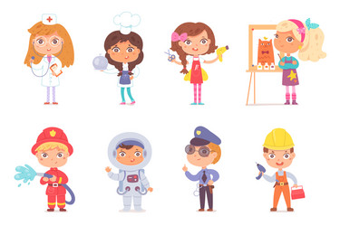 Cute kids in various professions set smiling Vector Image