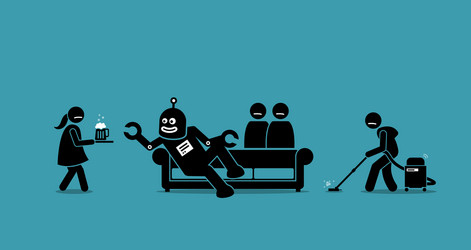 Human carrying robot on his shoulders cartoon Vector Image