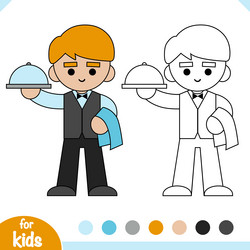 Coloring book waiter with a napkin and dish Vector Image